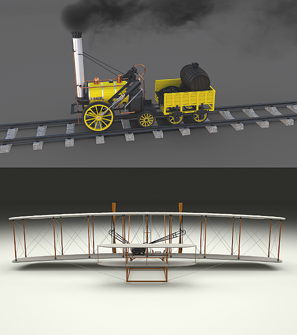 Animated Rocket Locomotive and Wright Flyer Pack - Blender Market