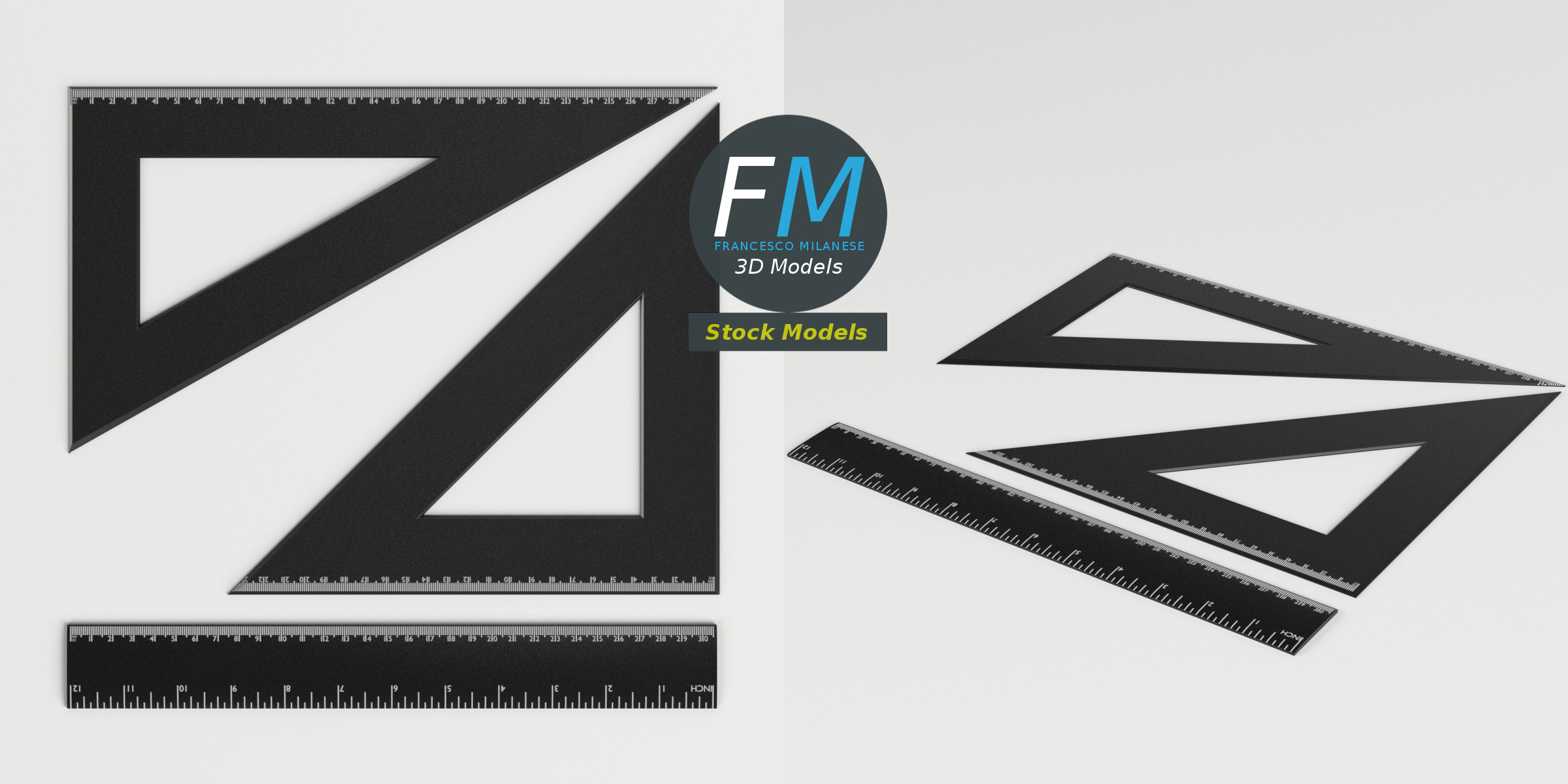 Drafting Ruler and Squares set - Blender Market