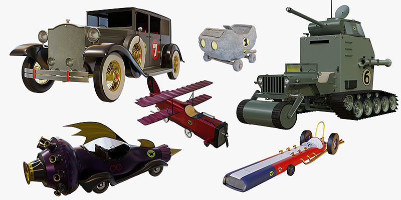 All Cars from Wacky Races 3D Models Collection - Blender Market