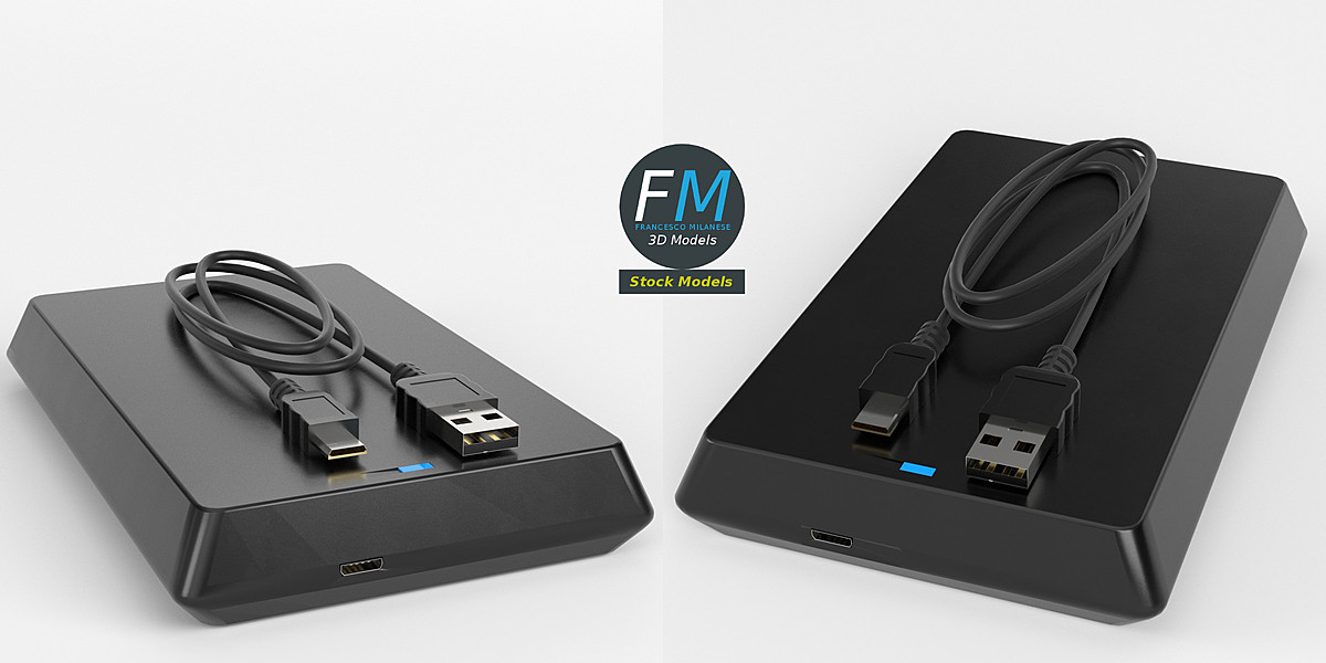 External hard disk with cable - Blender Market