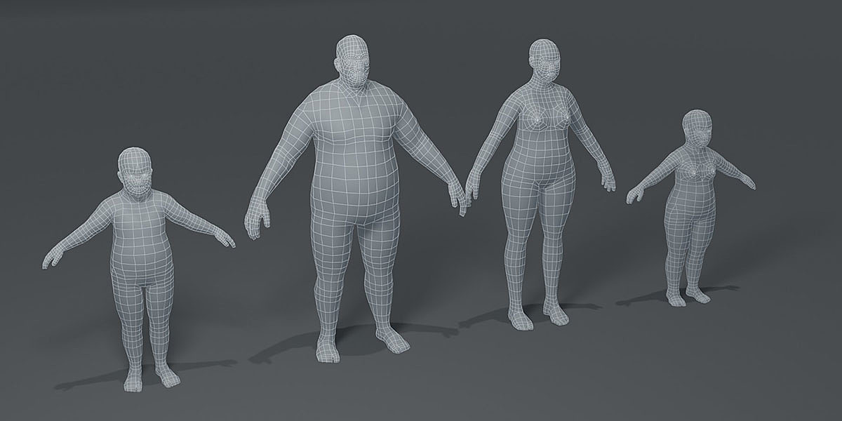 Fat Human Body Base Mesh 3D Model Family Pack - Blender Market
