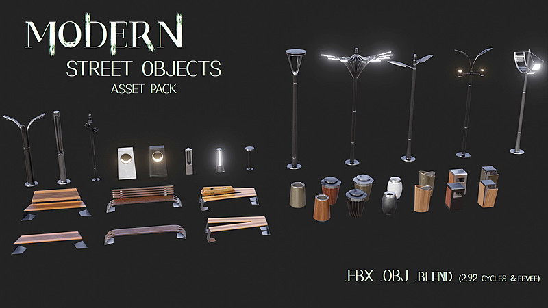 Modern Street Objects Asset Pack - Blender Market