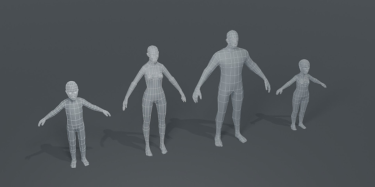 Human Body Base Mesh 3D Model Family Pack 1000 Polygons - Blender Market