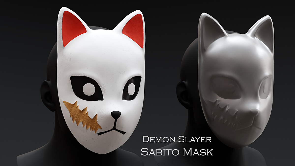 Demon Slayer - Sabito Mask textured and printable - Blender Market