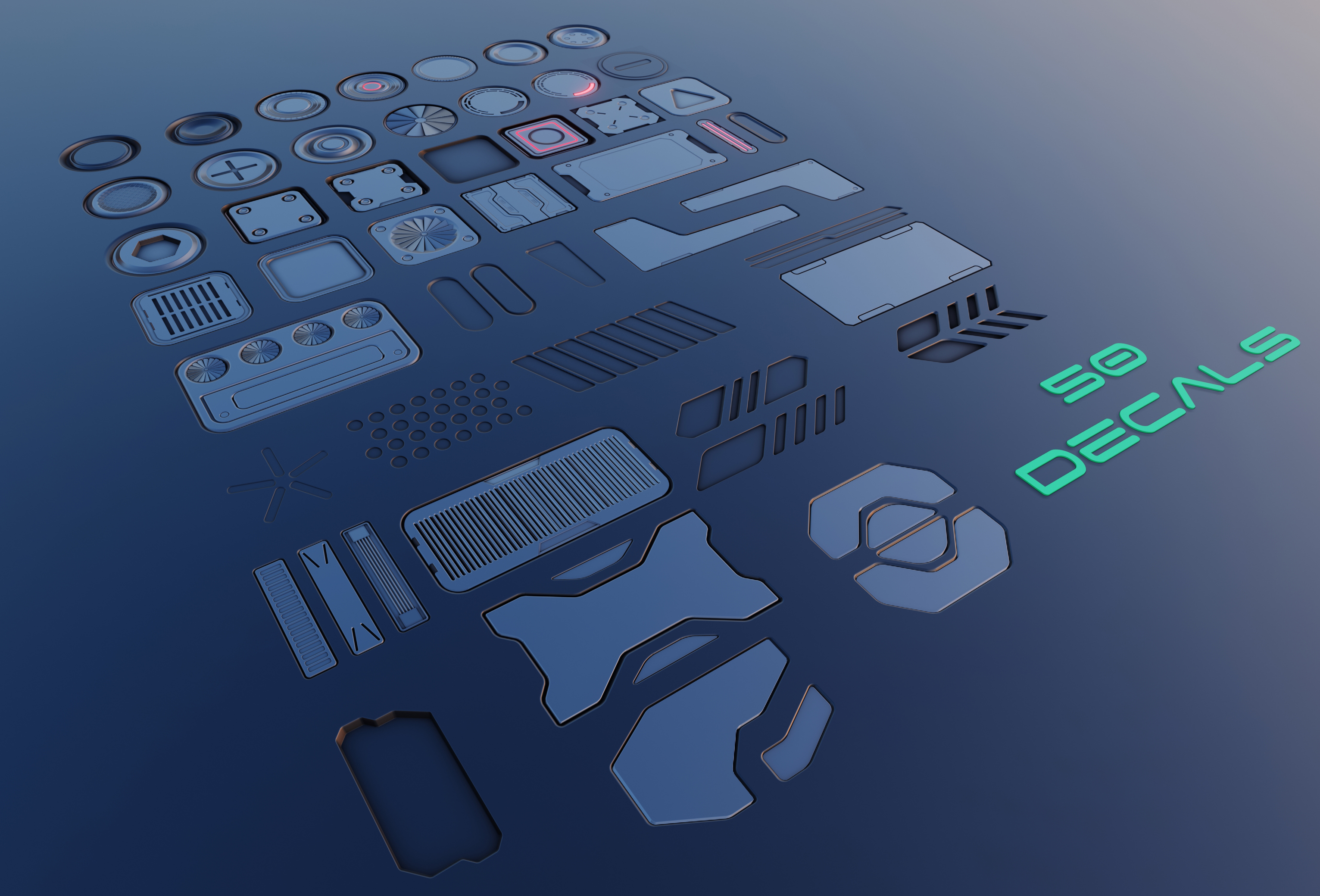 50 Sci-Fi Decals for Blender - Decal Machine ready - Blender Market