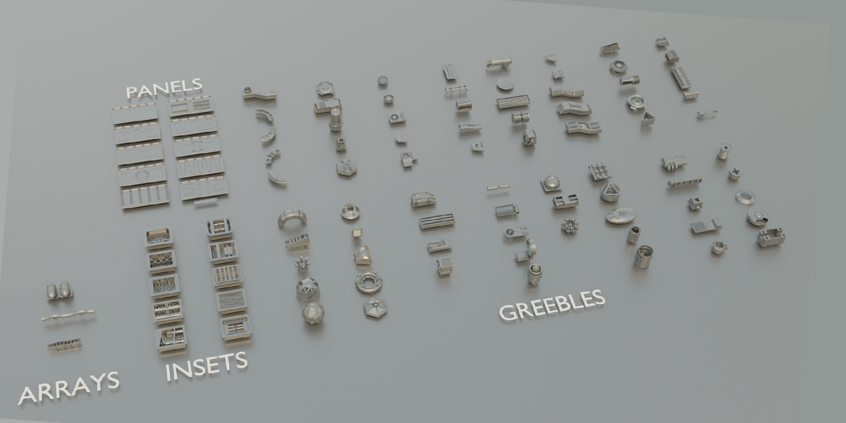 100 Greeble Set Two - Blender Market