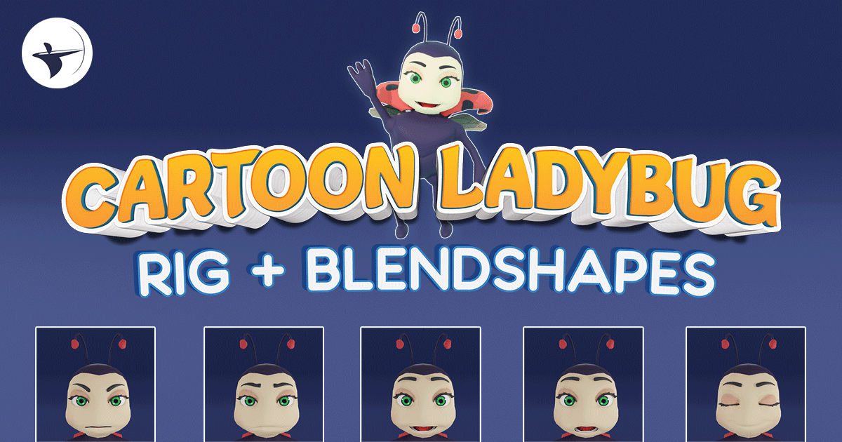 Rigged Stylized Green Red Blue Cartoon Male Ladybug Character - Blender ...