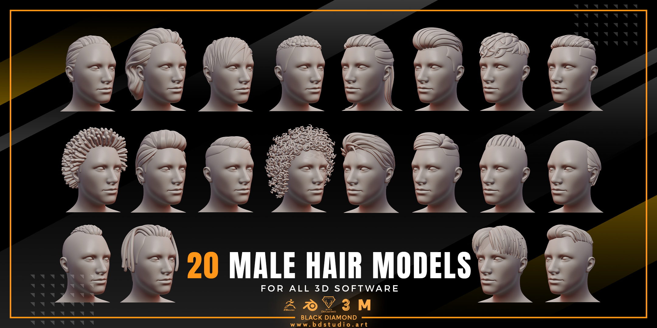 20 Male Stylized 3d Hair Models - Blender Market