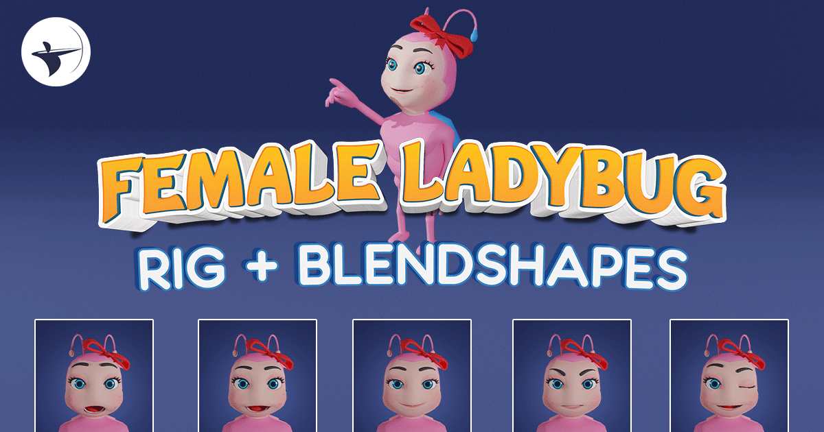 Rigged Stylized Pink Blue Purple Cartoon Ladybug Character - Blender Market