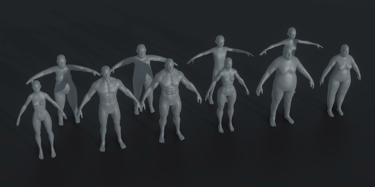 Human Body Base Mesh Animated and Rigged 20k Polygons 10 3D Models Pack ...