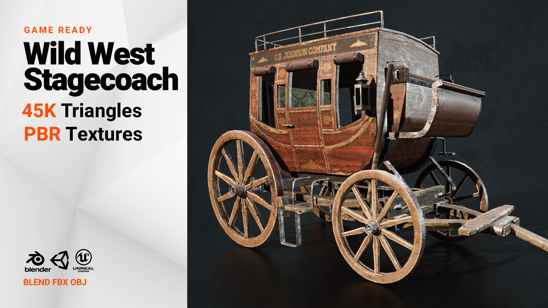 Stagecoach 3D Model - Game Ready - Blender Market