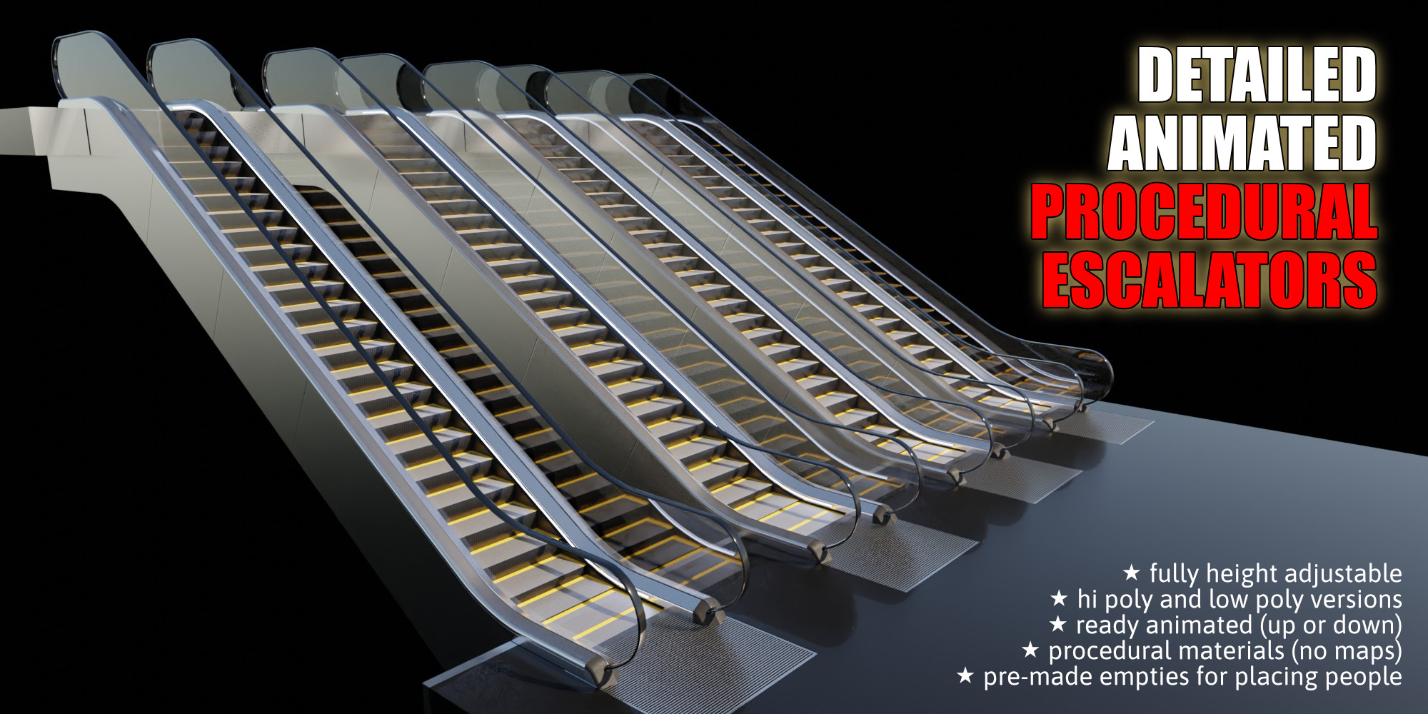 Animated Procedural Parametric Escalators - Blender Market