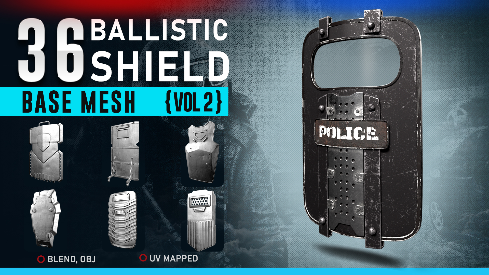 36 BALLISTIC SHIELD BASE MESH (Vol 2) - Blender Market
