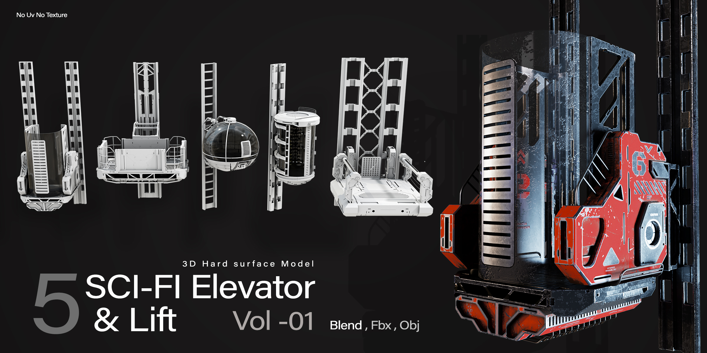 5 Sci-fi Elevator Kitbash VOl 01 - Blender Market