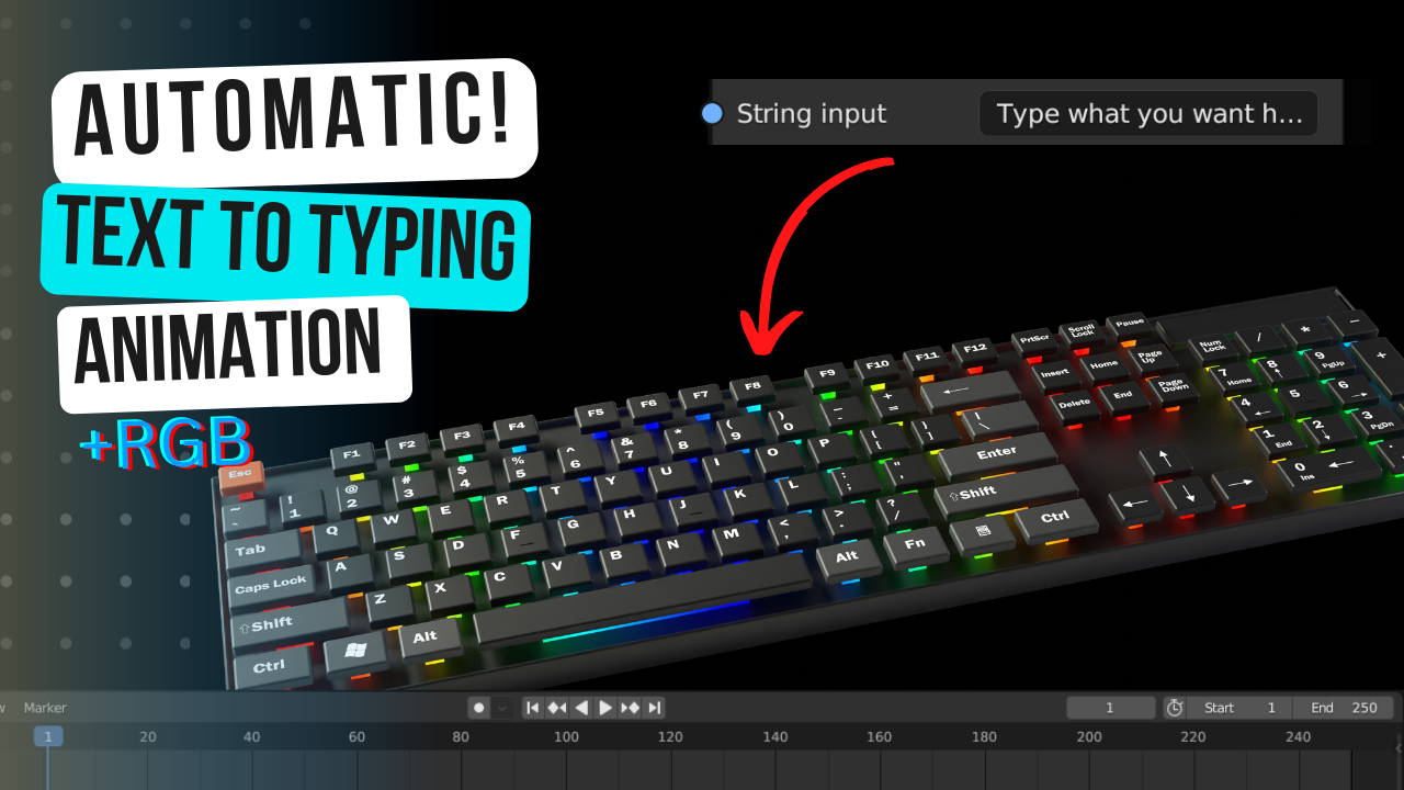 Animated customizable keyboard | blender geometry nodes text to typing animation - Blender Market