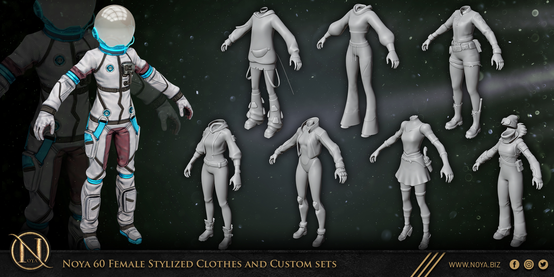 Noya 60 Female Stylized Clothes and Custom sets - Blender Market