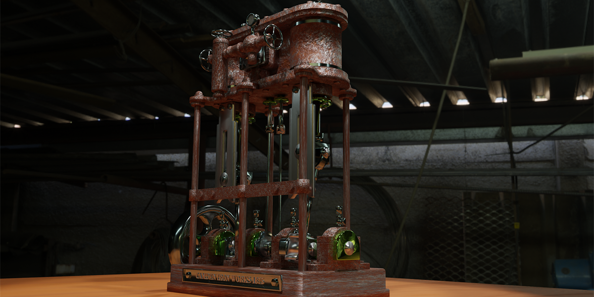 2 Cylinder Vertical Steam Engine - Blender Market