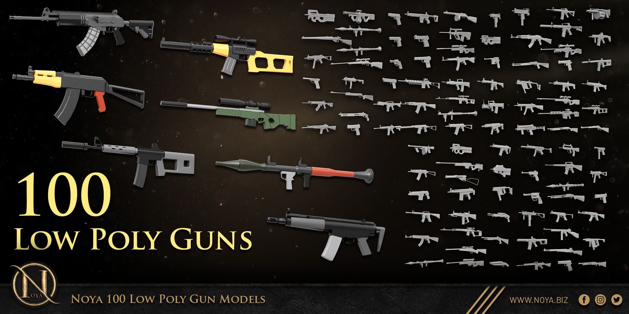 Noya 100 Low Poly Gun Models - Blender Market