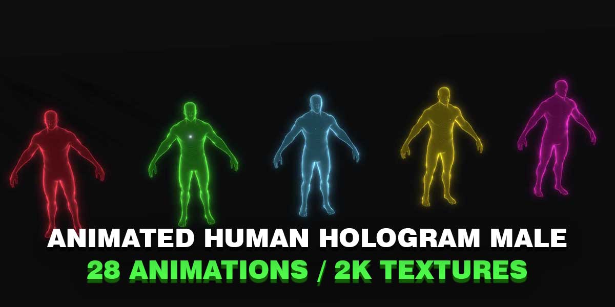 Animated Human Hologram Male 3D Model 28 Animations - Blender Market