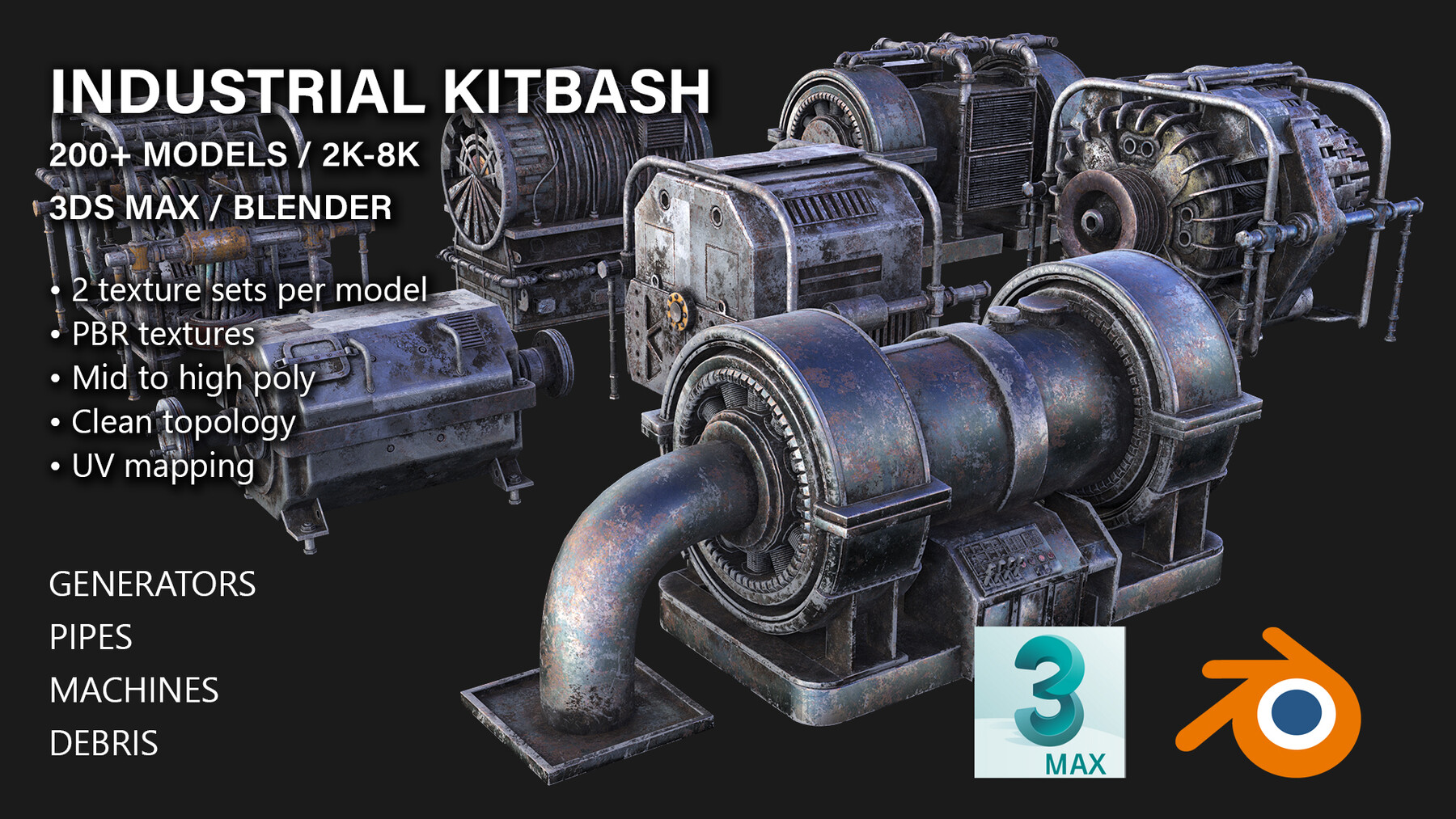 P.B.R Industrial Kitbash V2 - 200+ Models (2 Texture Sets Per Model/2K ...