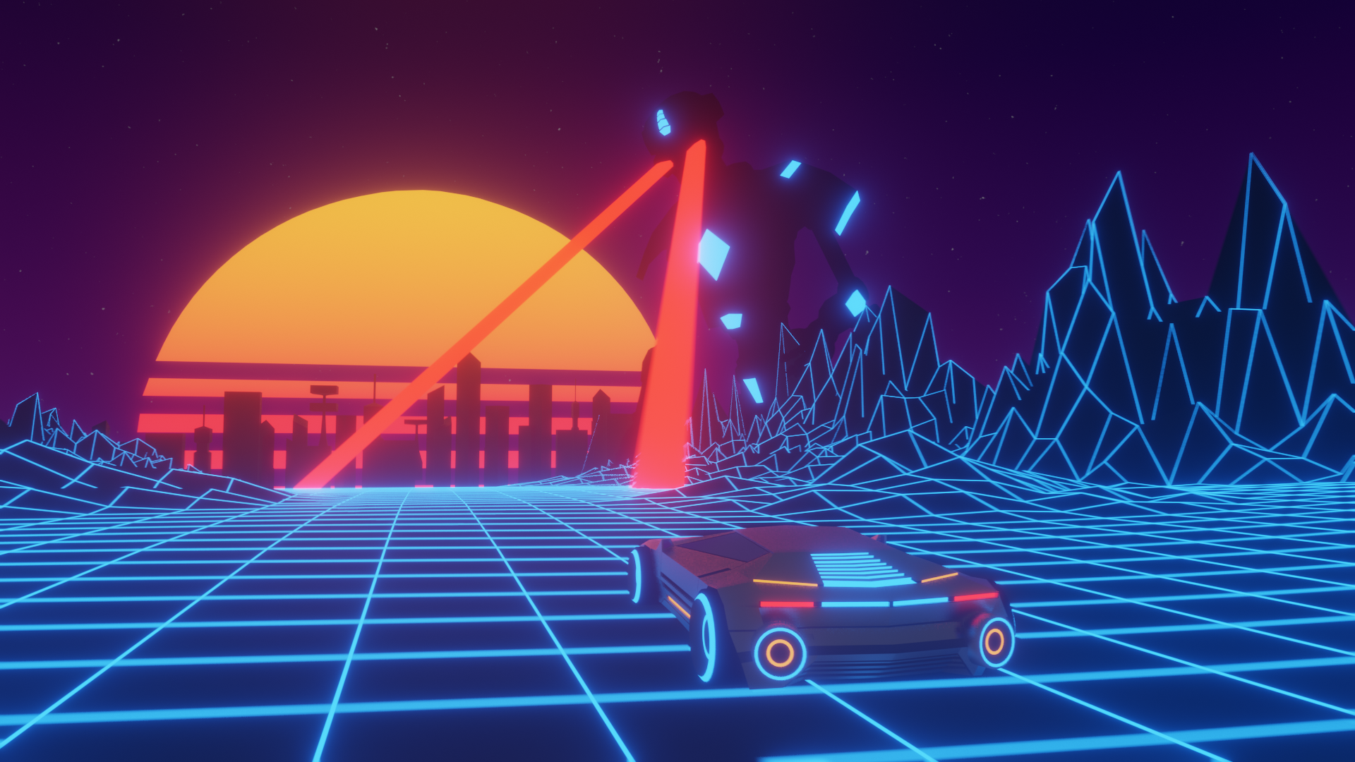 Synthwave Race Towards The 80s - Animated - Blender Market