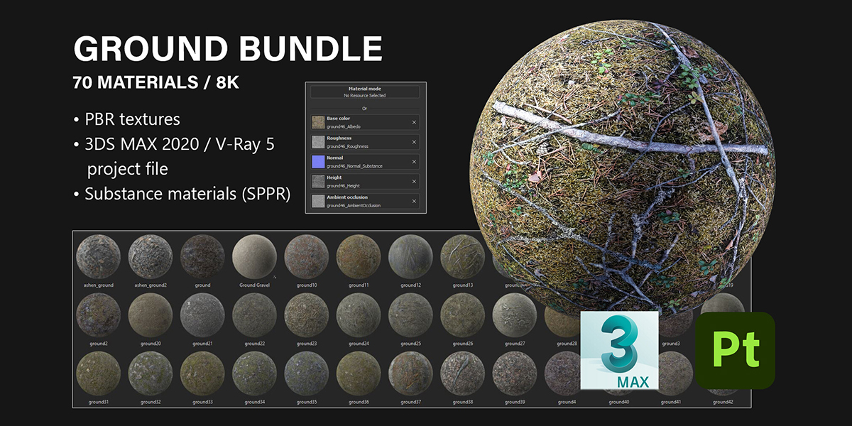 P.B.R Ground Bundle - 70 8K Seamless Textures - Blender Market