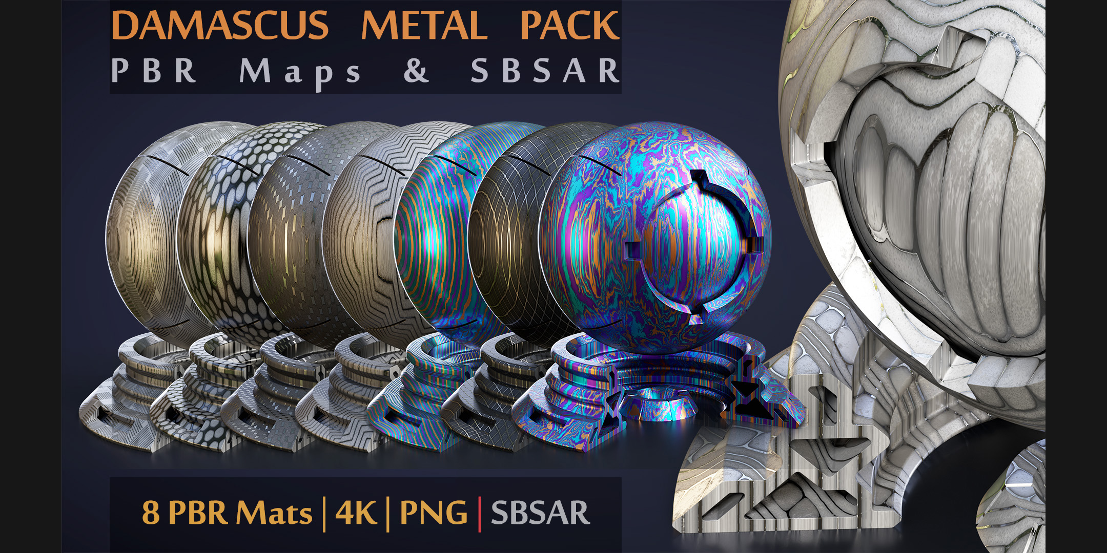 8 Damascus Metal Pack | PBR | SBSAR - Blender Market