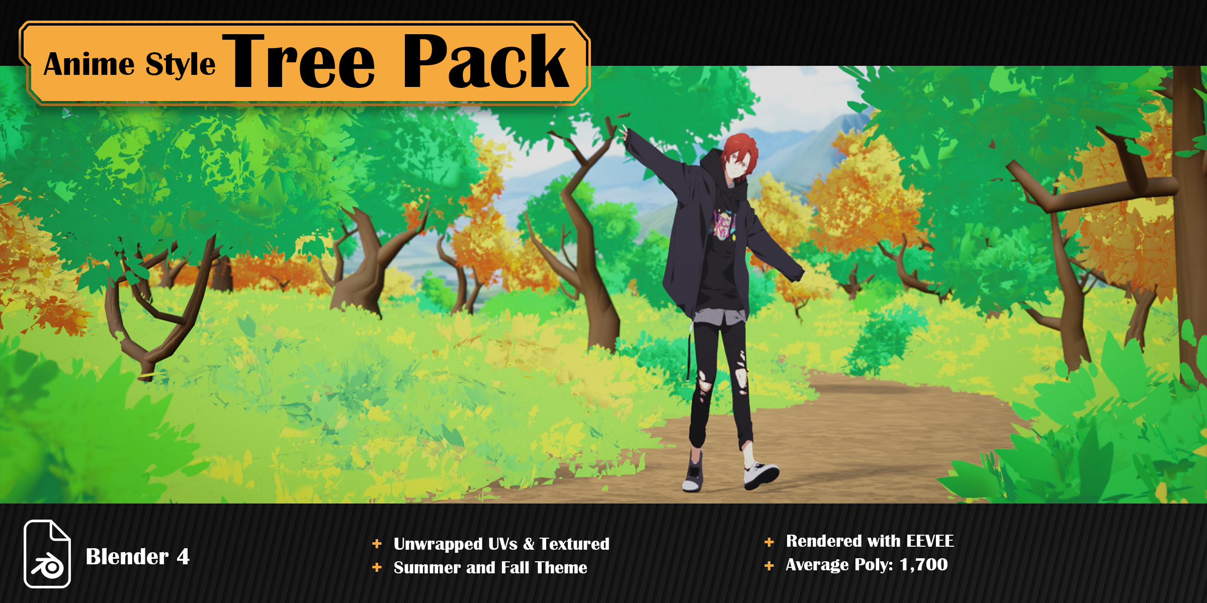 Anime Style Tree Pack - Blender Market