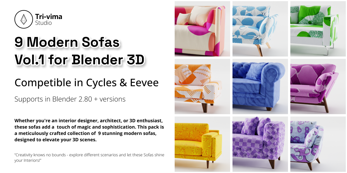 9 Modern Sofas Vol01 for Blender 3D - Blender Market