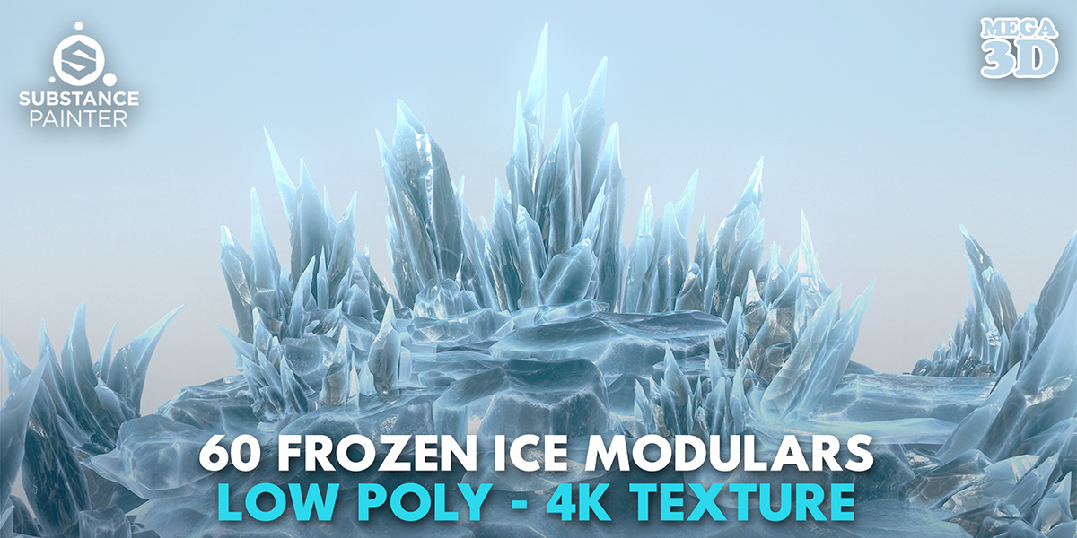 60 Low poly Ice Cave Modulars - 240112 - Blender Market