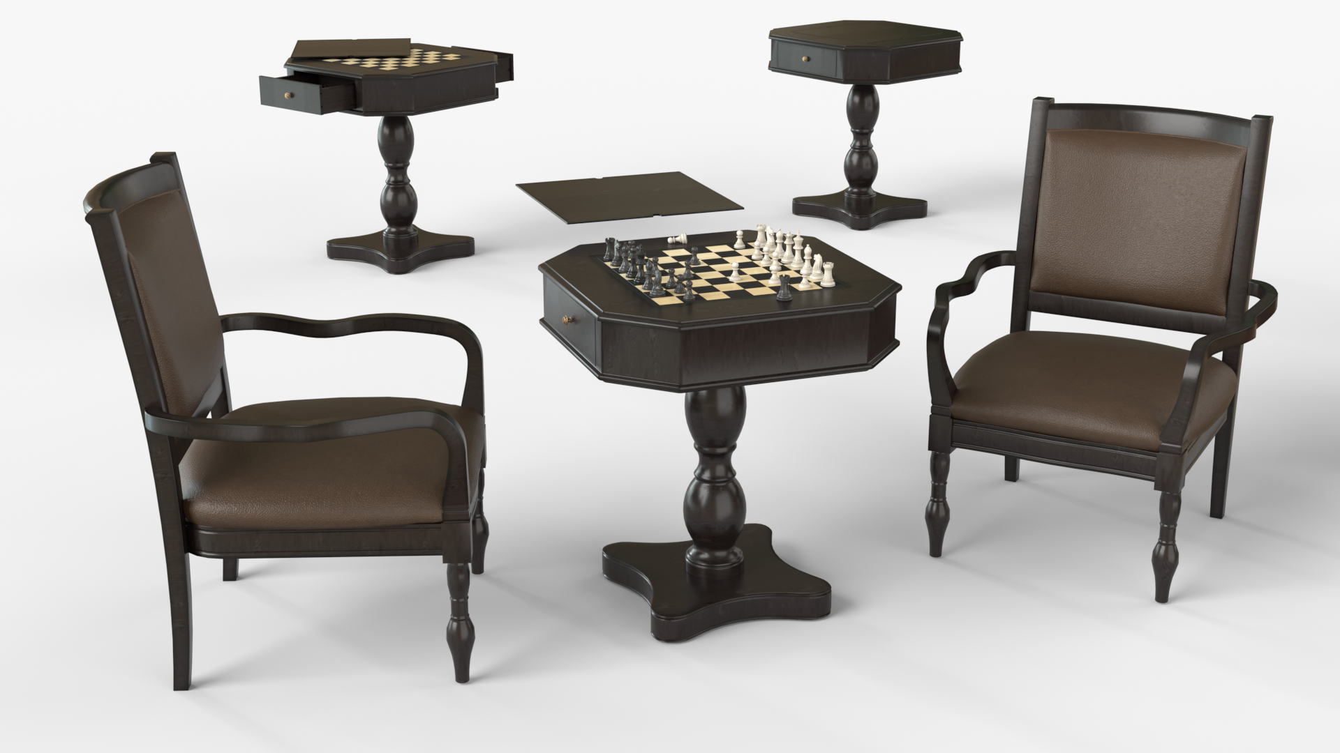 Black Chess, Pedestal Game Table and Chairs - Blender Market