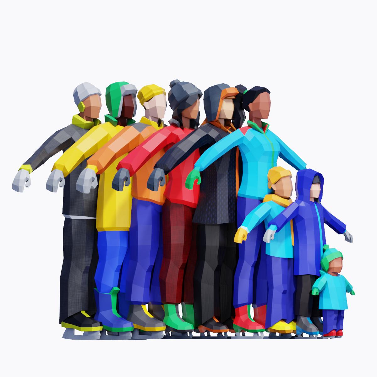 Low Poly Ice Skating People - Rigged and Animated - Blender Market