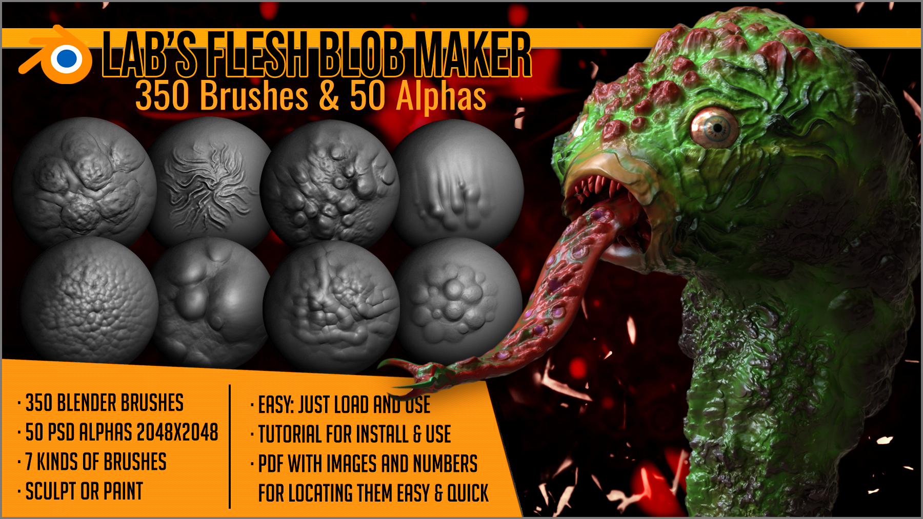 Lab's Flesh Blob Maker for Blender 350 ZBrush Brushes and 50 Alphas ...
