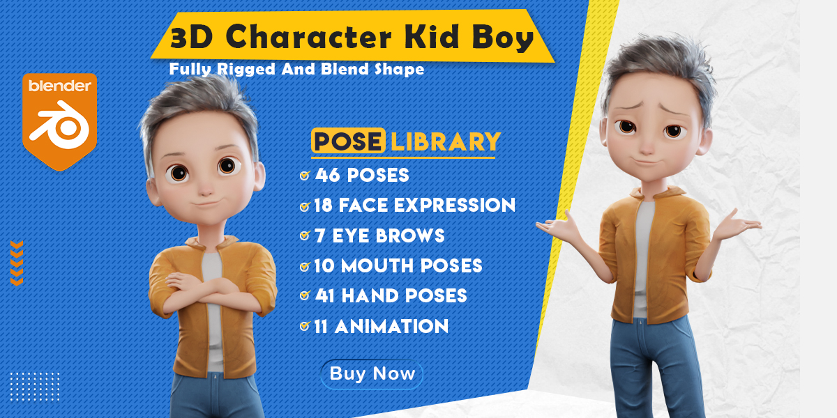 Pixar-Style Kid Boy character rigged - Blender Market