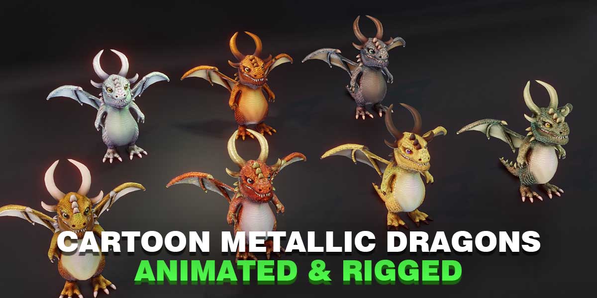 Cartoon Metallic Dragons Animated Low-poly 3D model - Blender Market