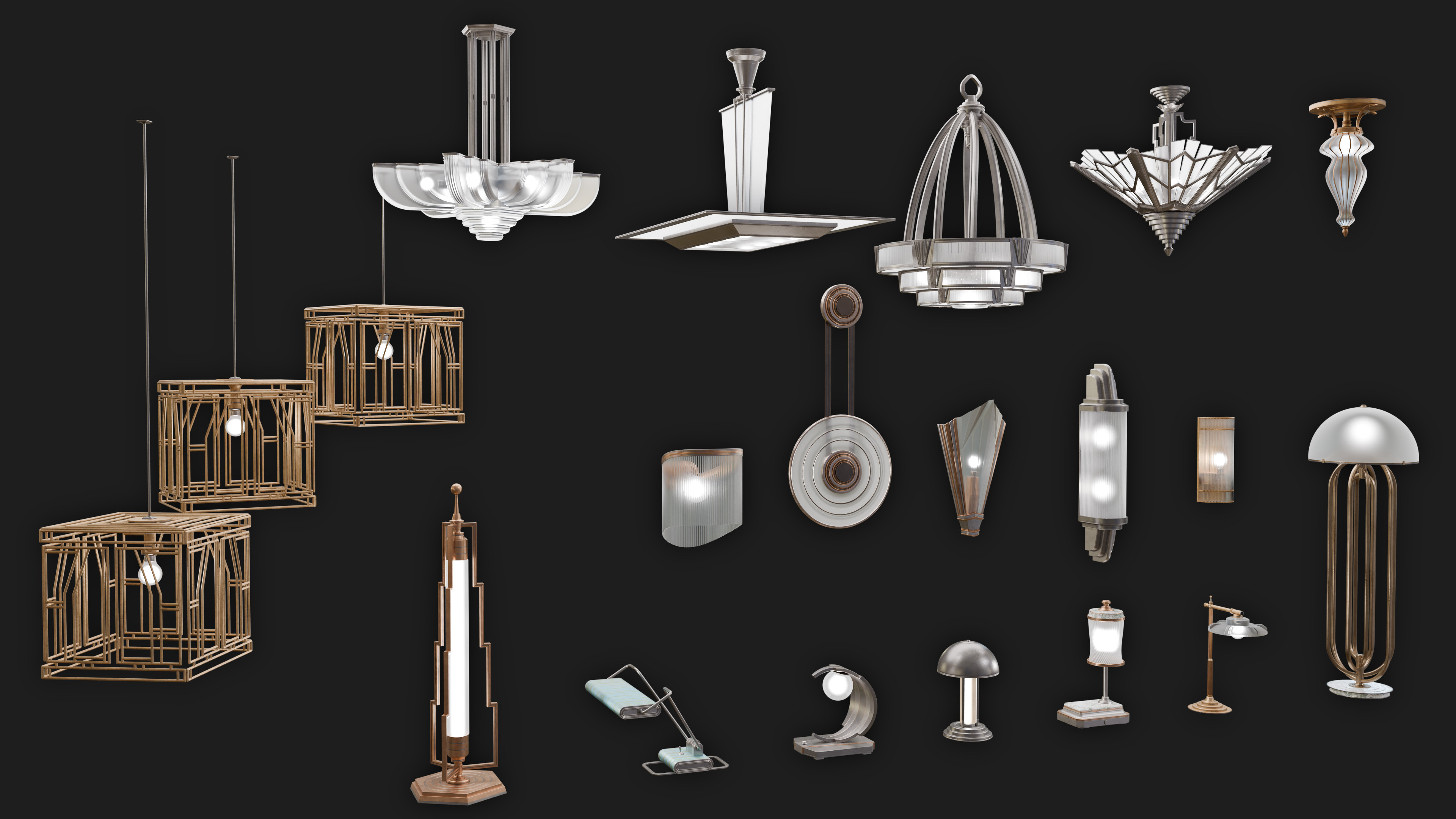 Art Deco Lamps - 3D Asset Pack - Blender Market