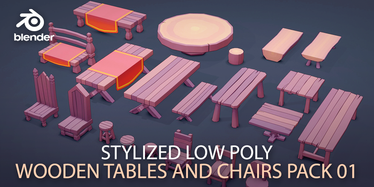 Stylized Low Poly Wooden Tables and Chairs Pack 01 - Blender Market