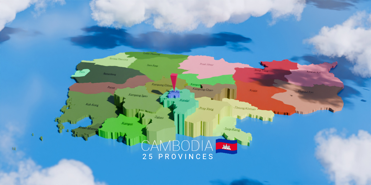 Cambodia 25 Provinces Map (3D + Pre-rendered Images) - Blender Market