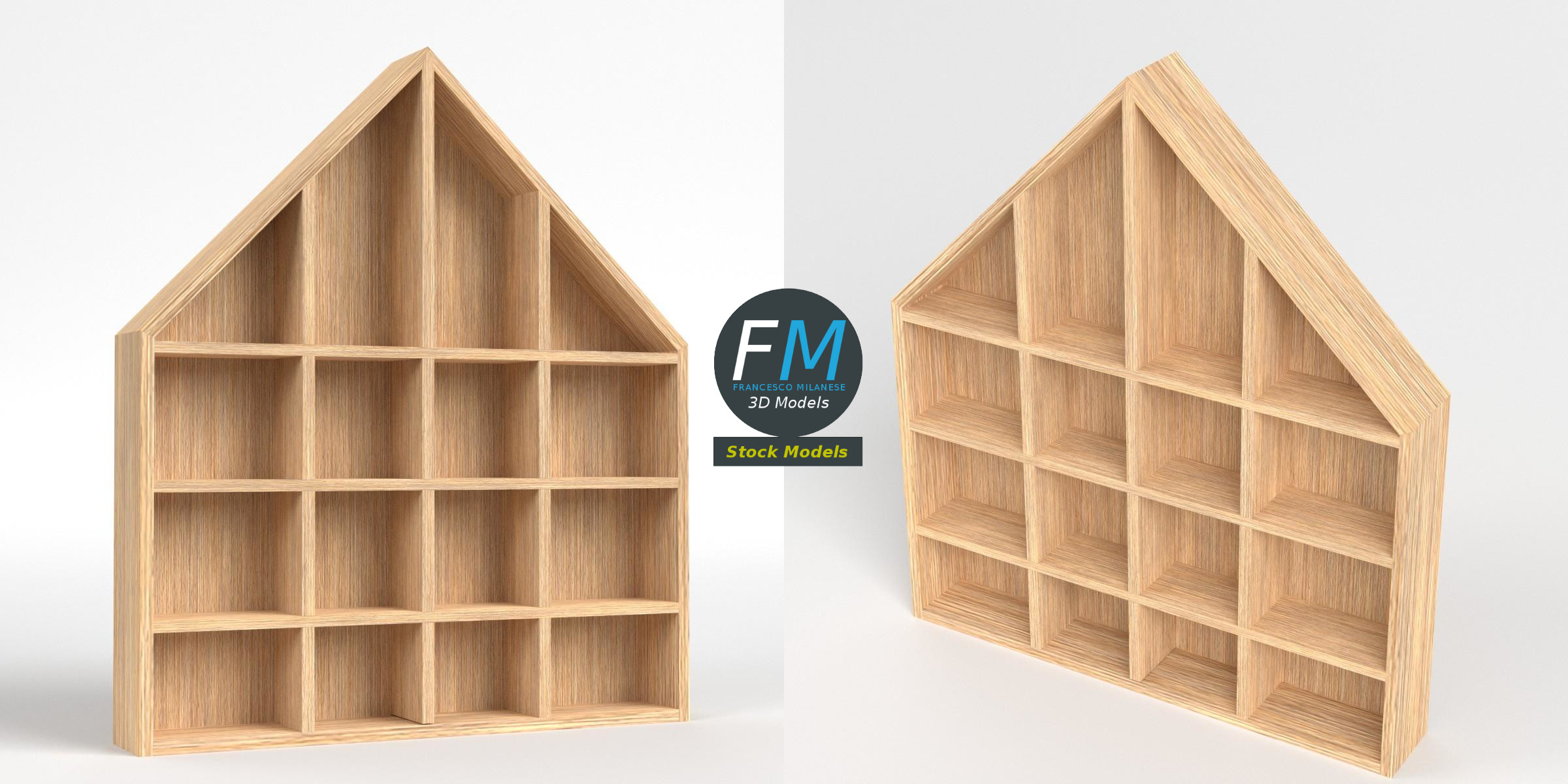 Wall mounted wooden showcase 1 - Blender Market