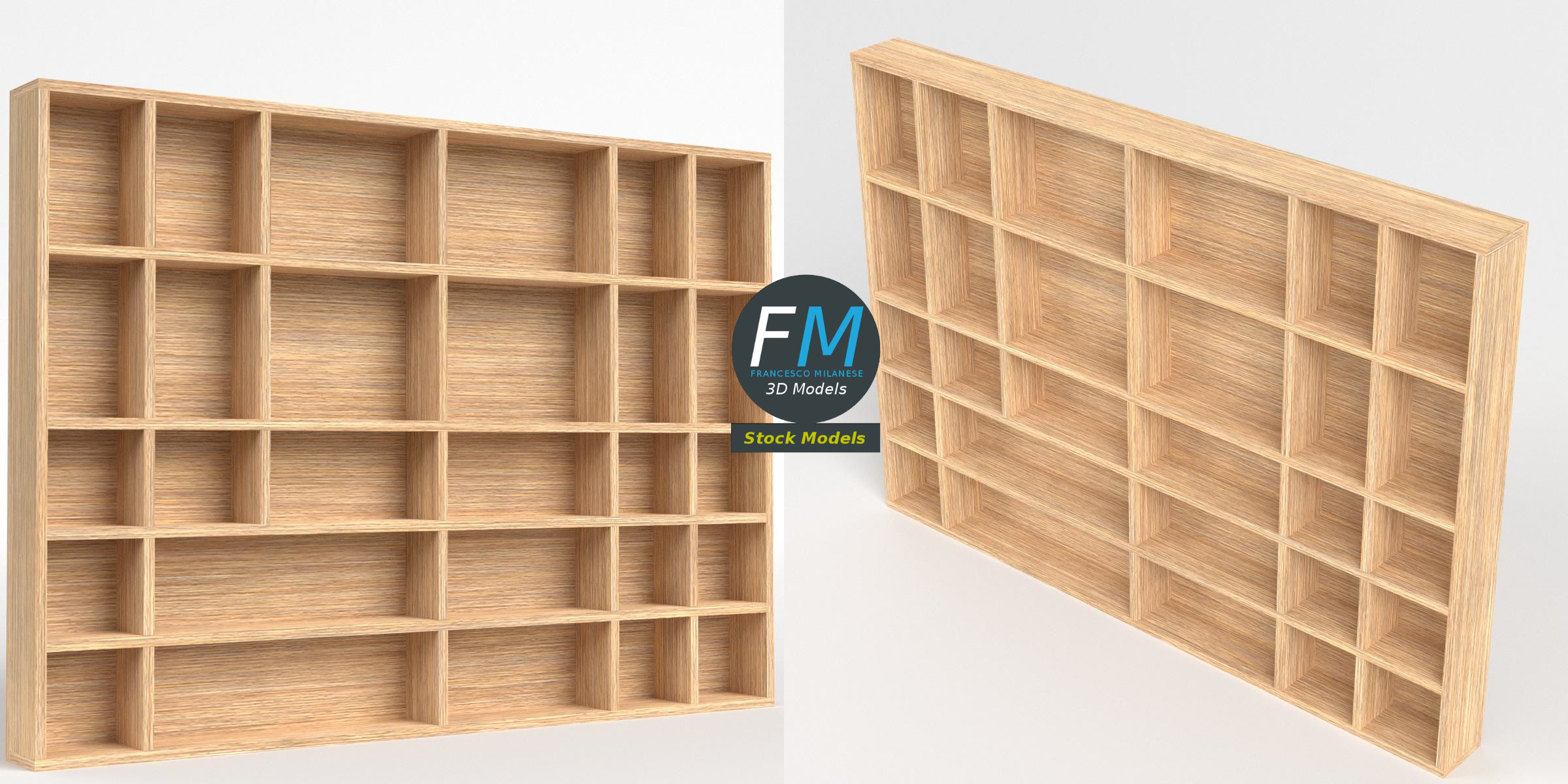 Wall mounted wooden showcase 2 - Blender Market