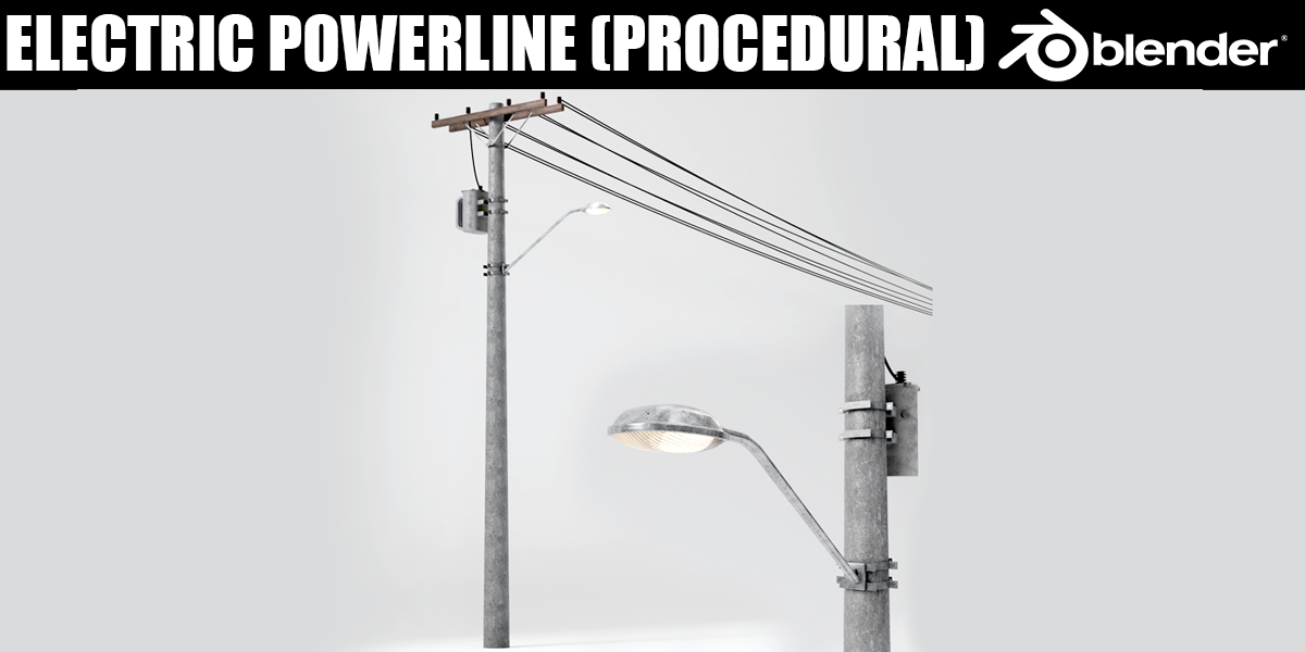 Electric Pole Powerline with procedural cables - Blender Market