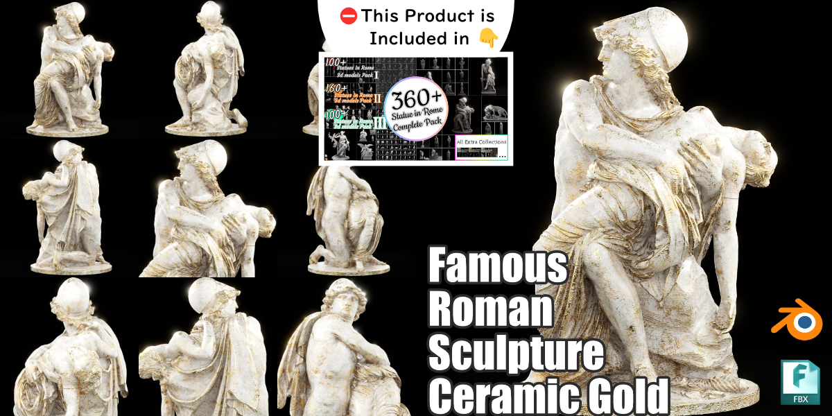Famous Roman Statues Ceramic Gold Collection 039 - Blender Market