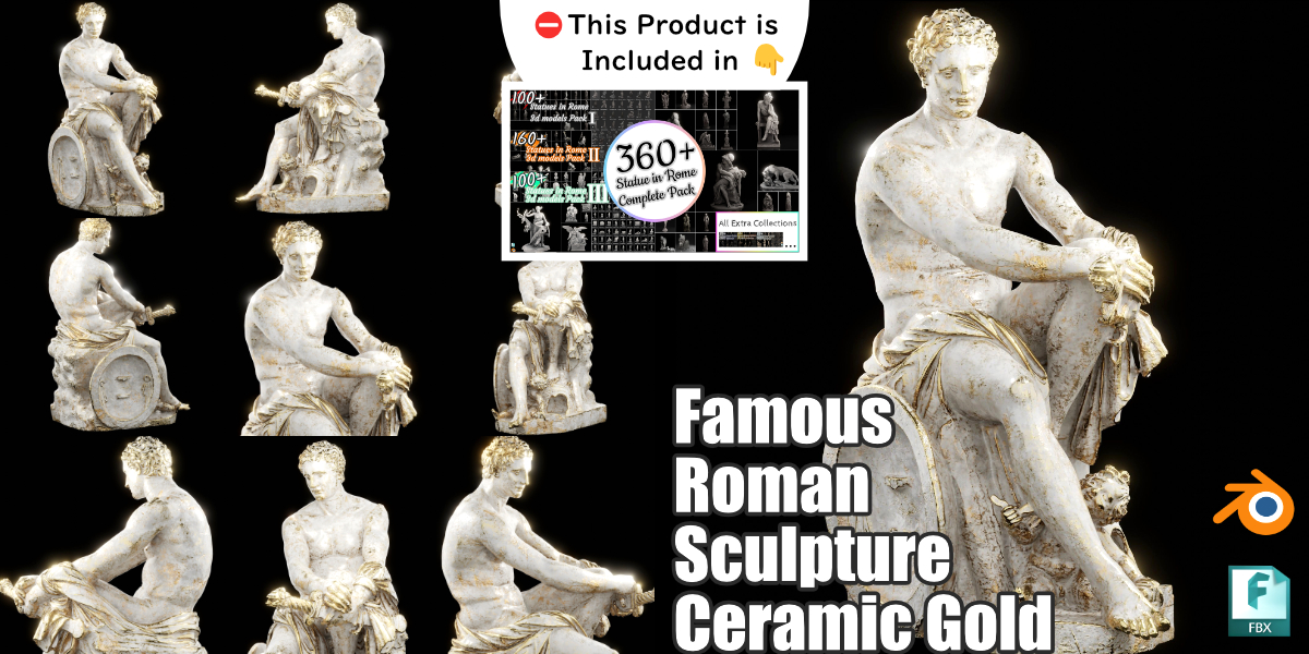 Famous Roman Statues Ceramic Gold Collection 040 - Blender Market