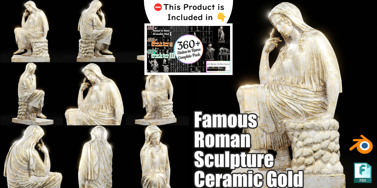 Famous Roman Statues Ceramic Gold Collection 053 - Blender Market