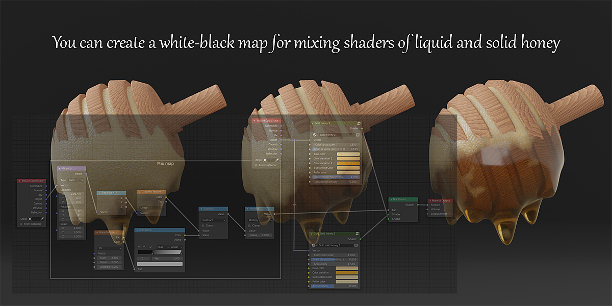 Liquid and solid honey shader for Blender 3D. Cycles 2.82 - Blender Market
