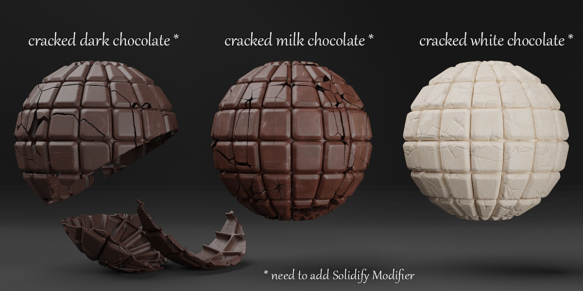 Melted, cold, cracked chocolate shader for Blender 3D. Cycles 2.92 - Blender Market