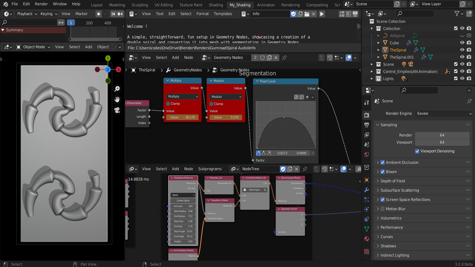 Segments Of A Spiral Geonodes Curve Bevel And Shape Manipulation Setup Blender Market