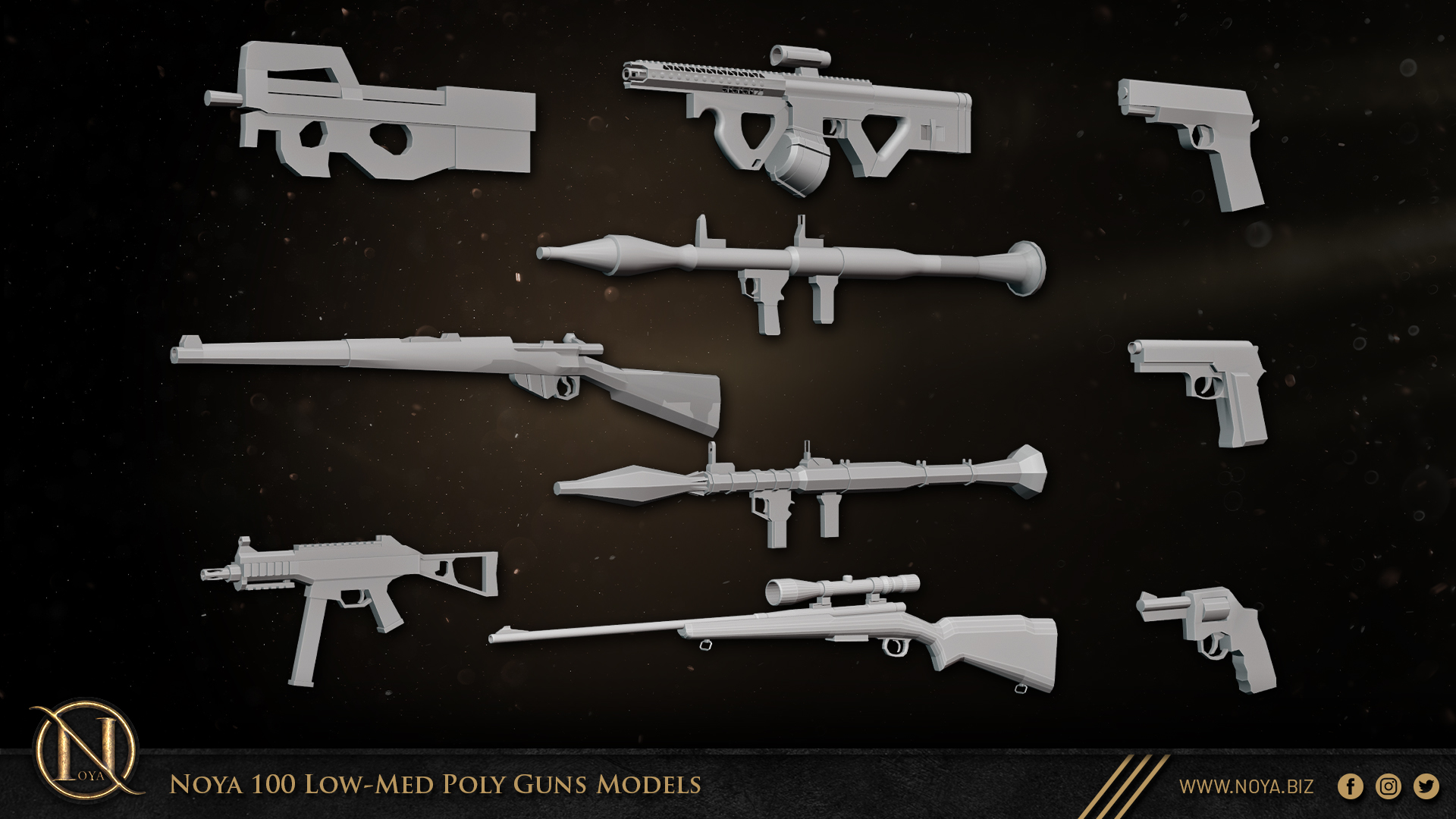 Noya 100 Low Poly Gun Models - Blender Market
