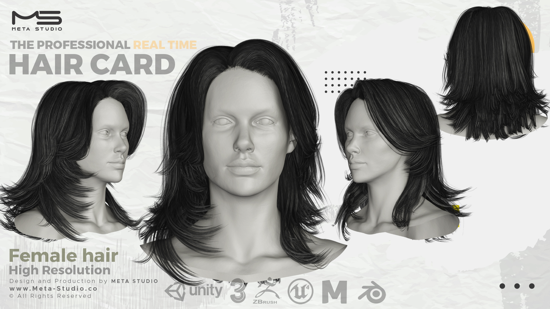 Female Hair Part 8 - Professional Realtime Hair cards - Blender Market
