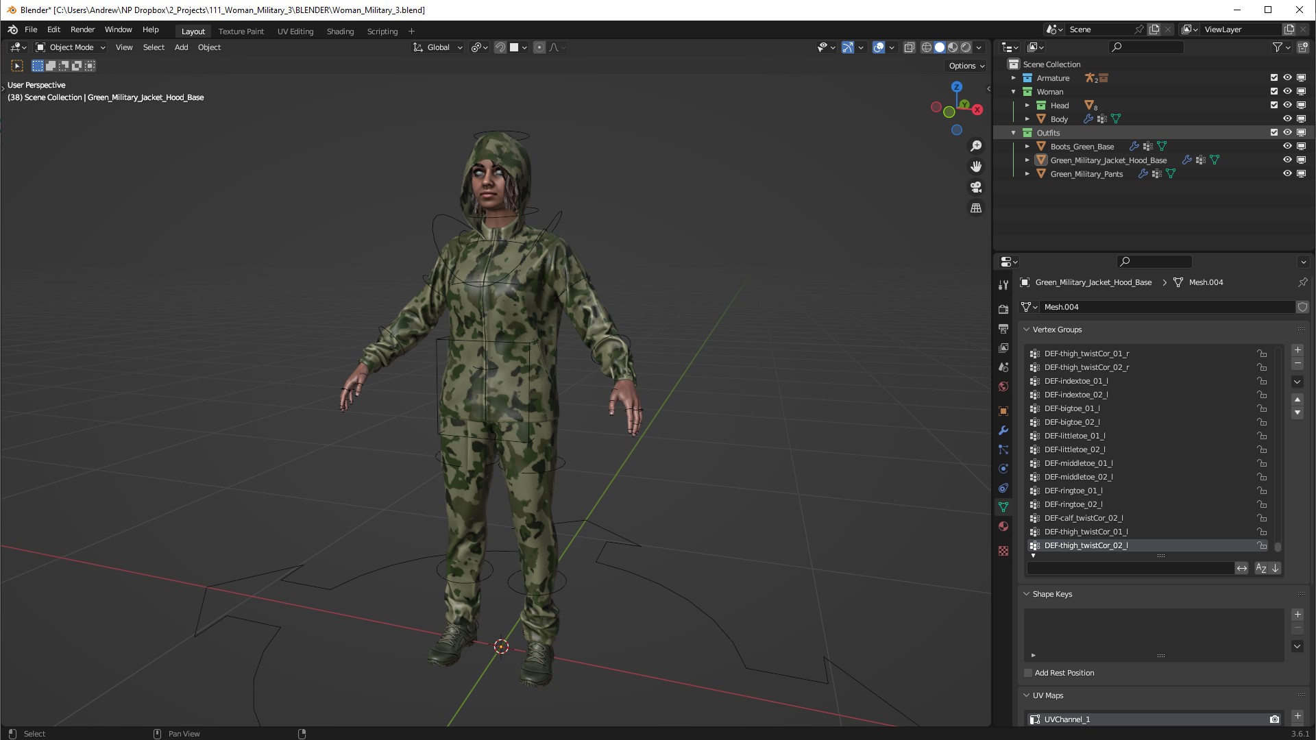 Woman in Military Outfit 3 - Modular - Rigged - Blender Market